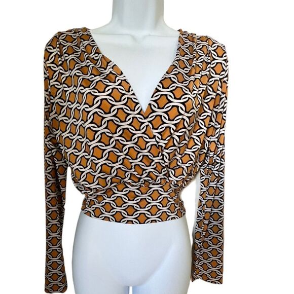 privy | Tops | Privy Long Sleeve Yellow Navy Blue V Neck Blouse Topsz S ...